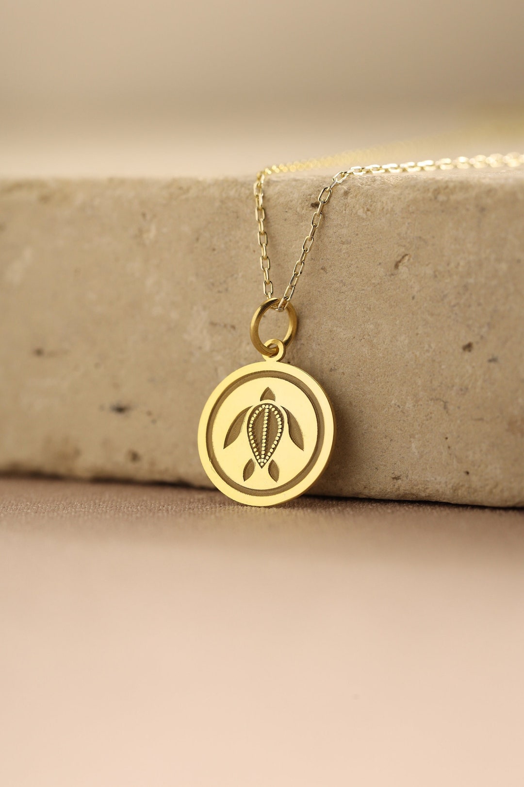 14k Solid Gold Turtle Necklace Gold Personalized Tortoise - Etsy