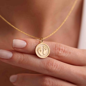 14k Solid Gold Baby Feet Necklace , Baby Feet Pendant ,personalized ...