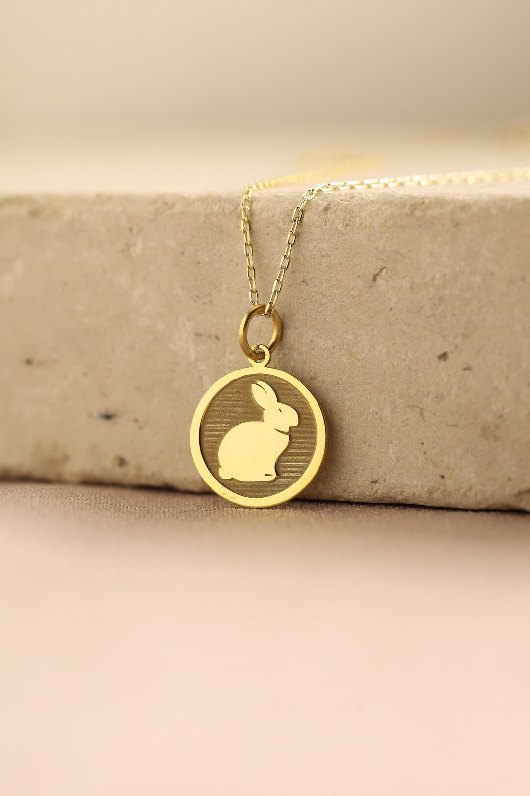 14k Solid Gold Bunny Rabbit Necklace , Personalized Bunny Pendant ...