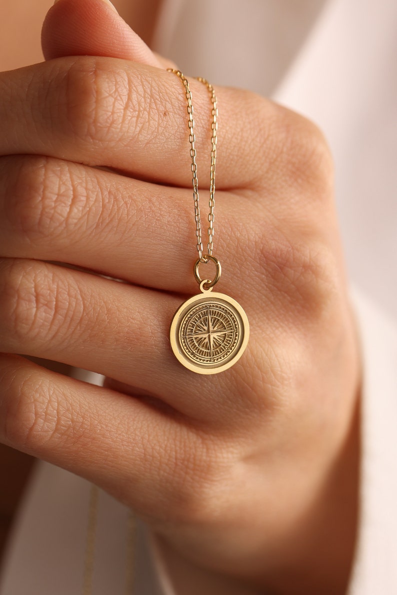 14k Solid Gold Compass Necklace , Compass Jewelry , Compass Gift ...