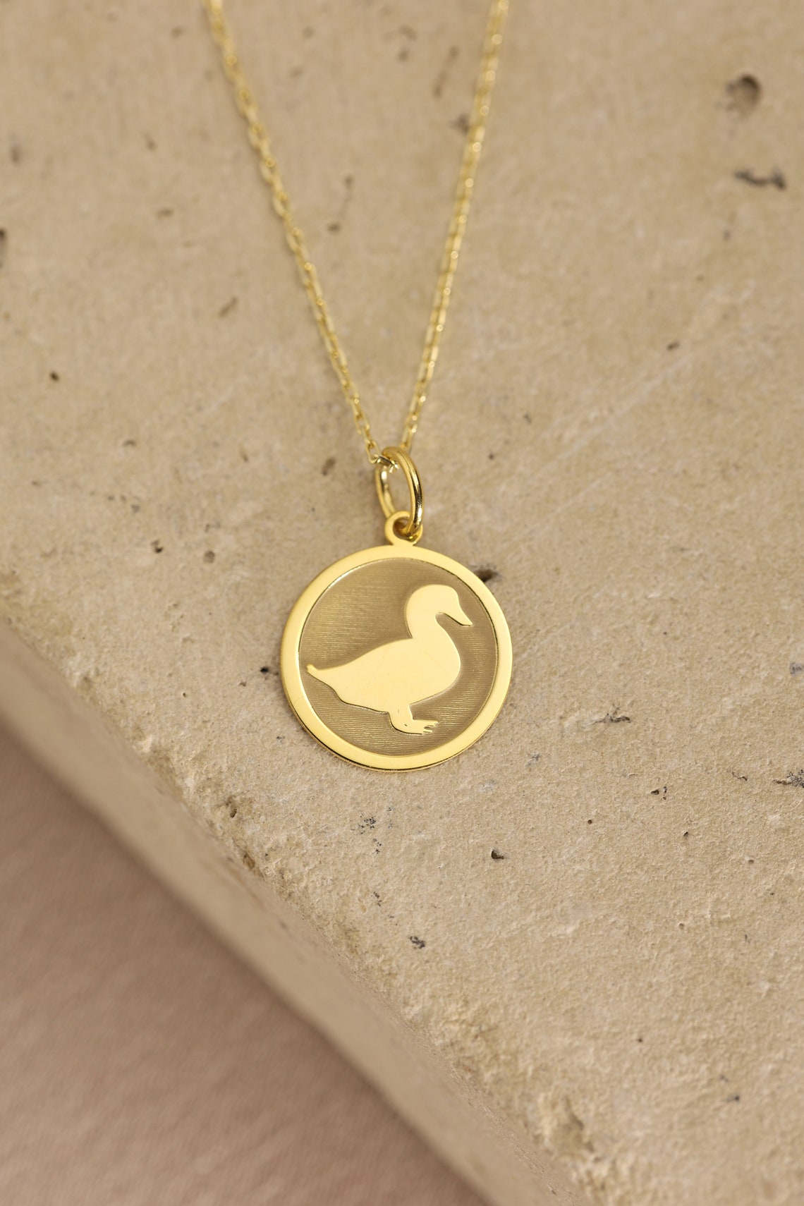 14k Solid Gold Duck Necklace , Pesronalized Duck Pendant , Dainty Duck ...