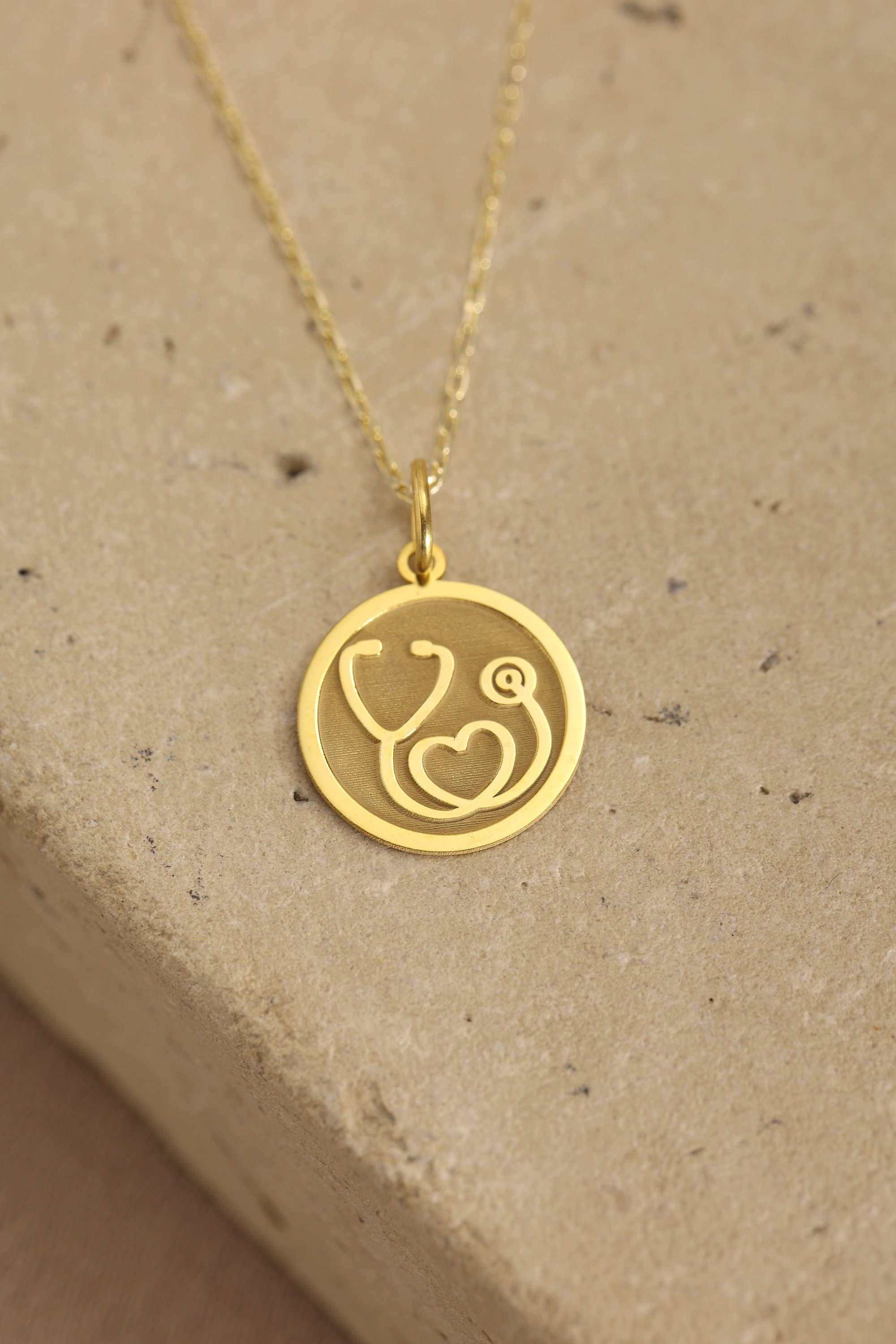14k Solid Gold Medicine Necklace , Personalized Heart Doctor Pendant ...