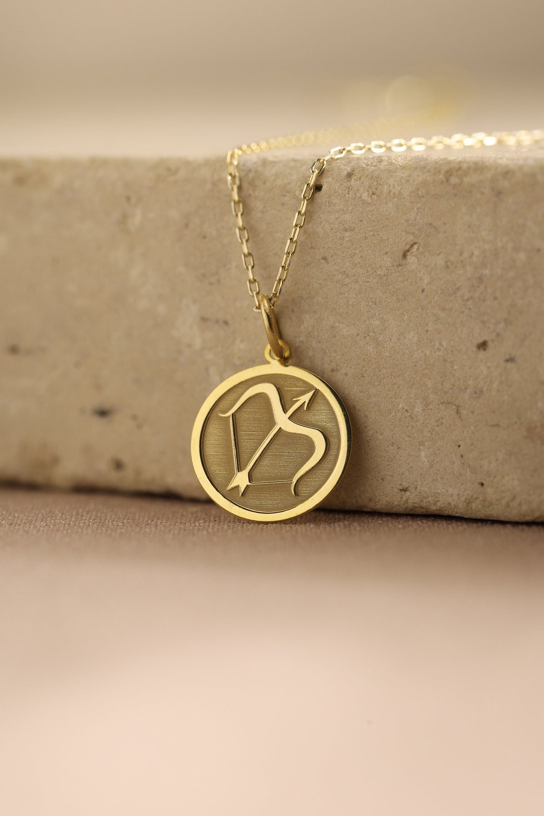 14k Solid Gold Sagittarius Zodiac Necklace, Sagittarius Pendant ...