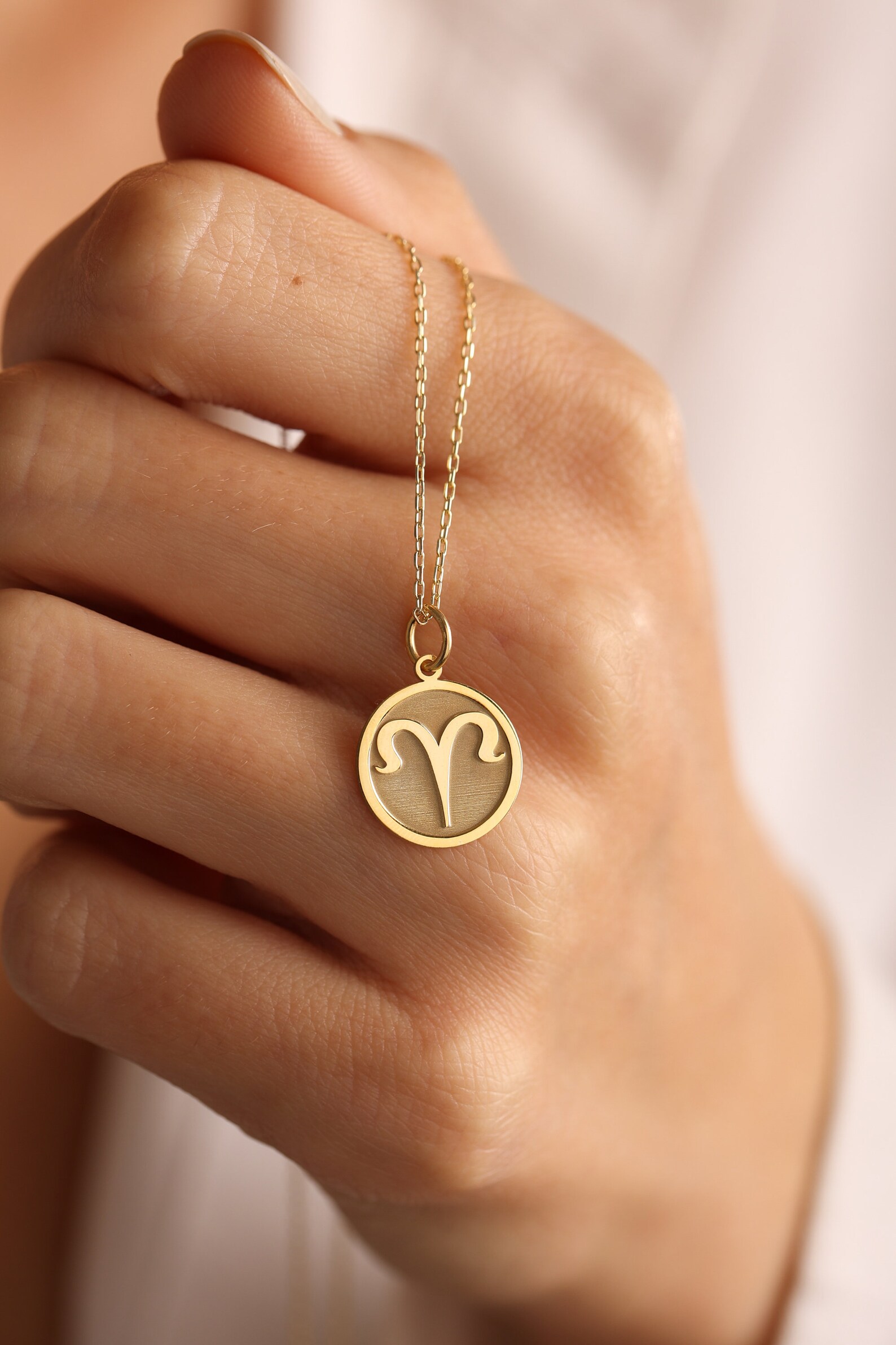 14k Solid Gold Aries Zodiac Necklace Aries Ram Pendant - Etsy