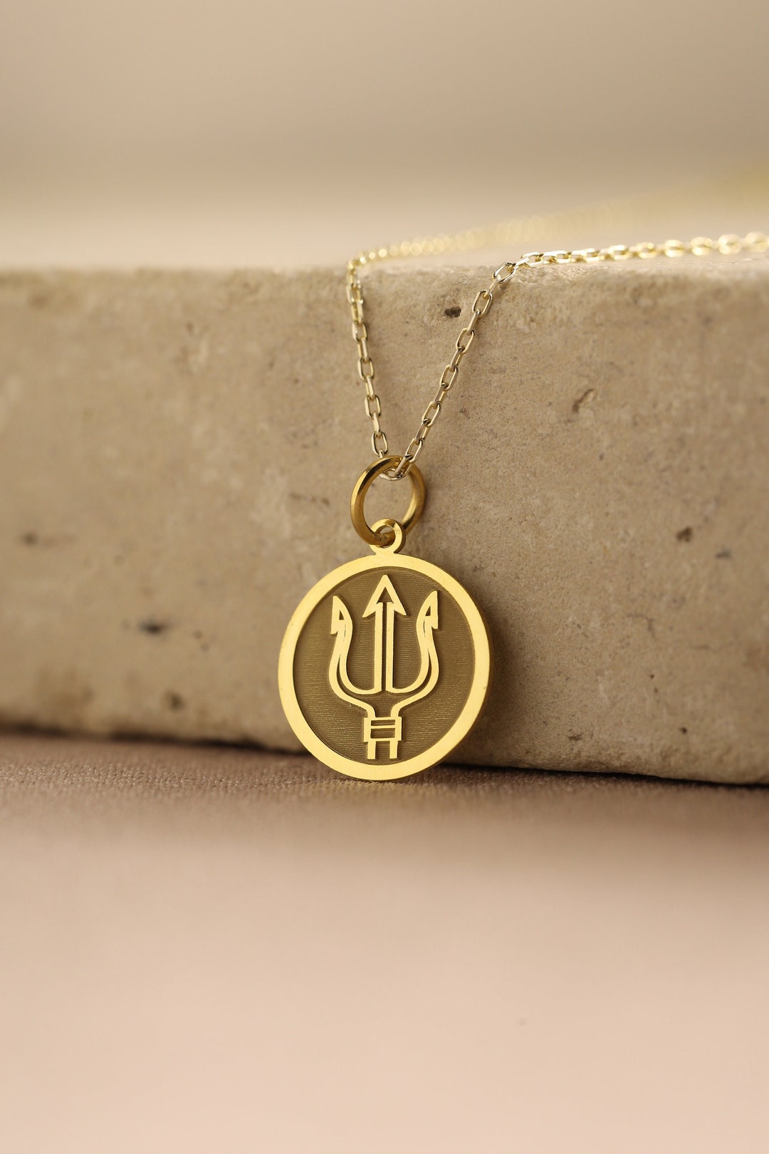 14k Solid Gold Trident Necklace , Personalized Trident Pendant , Dainty ...