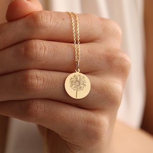 14k Solid Gold Dandelion Necklace , Flower Pendant , Personalized ...