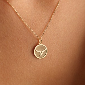 14k Solid Gold Seagull Necklace , Bird Pendant , Gold Necklace ...