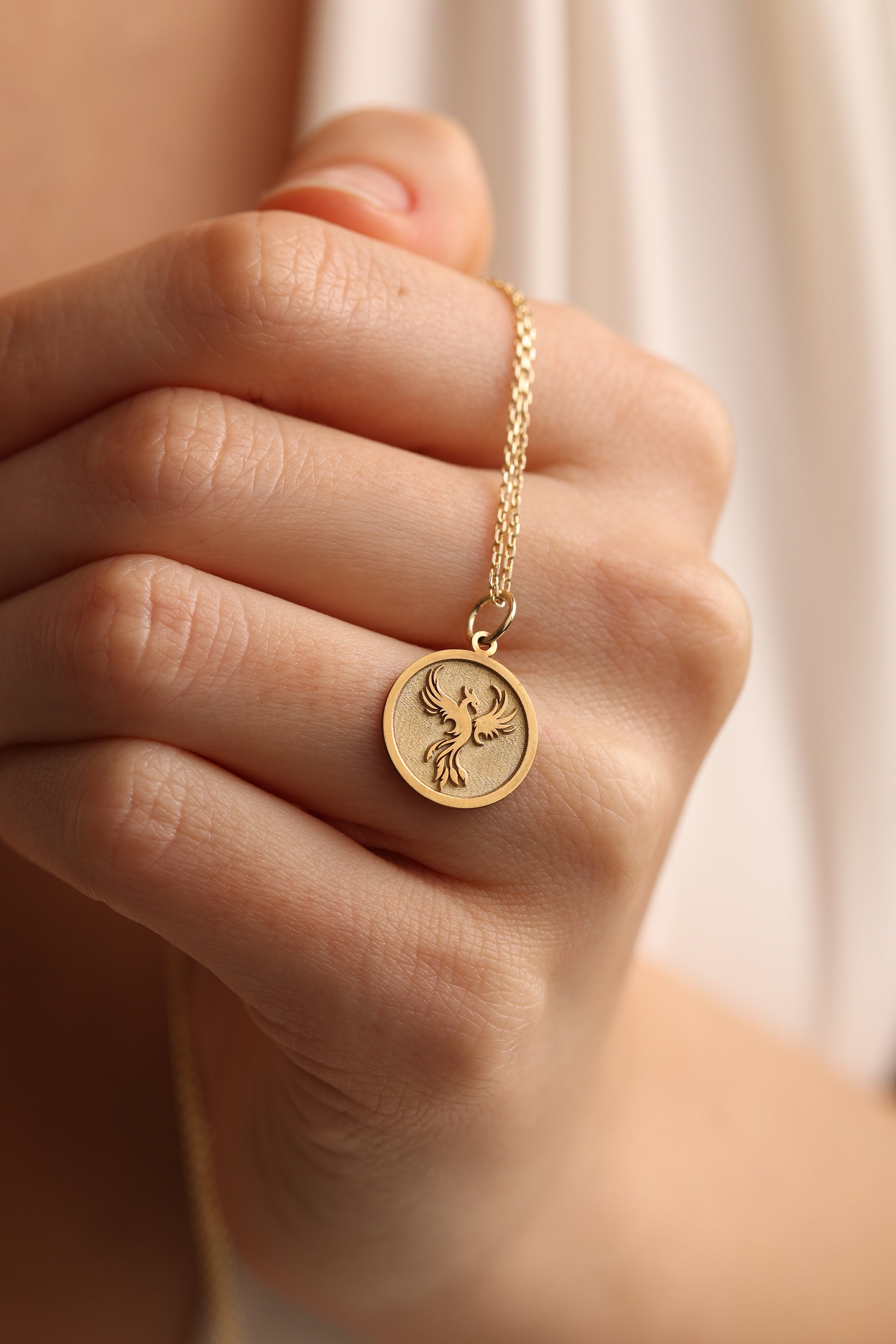 14k Solid Gold Phoenix Necklace Gold Phoenix Pendant - Etsy