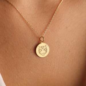 14k Solid Gold Tiger Pendant , Gold Tiger Necklace , Personalized Tiger ...