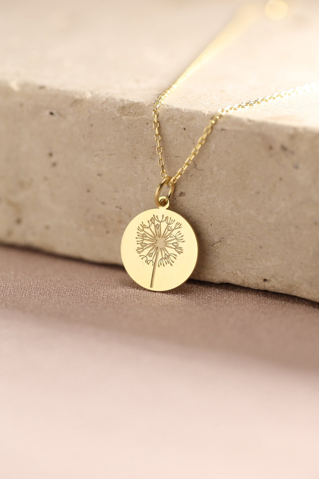 14k Solid Gold Dandelion Necklace , Flower Pendant , Personalized ...