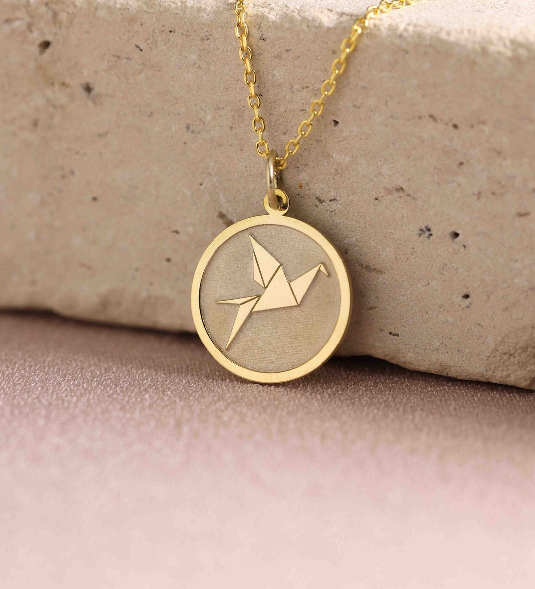 14k Solid Gold Origami Bird Necklace , Personalized Origami Bird ...