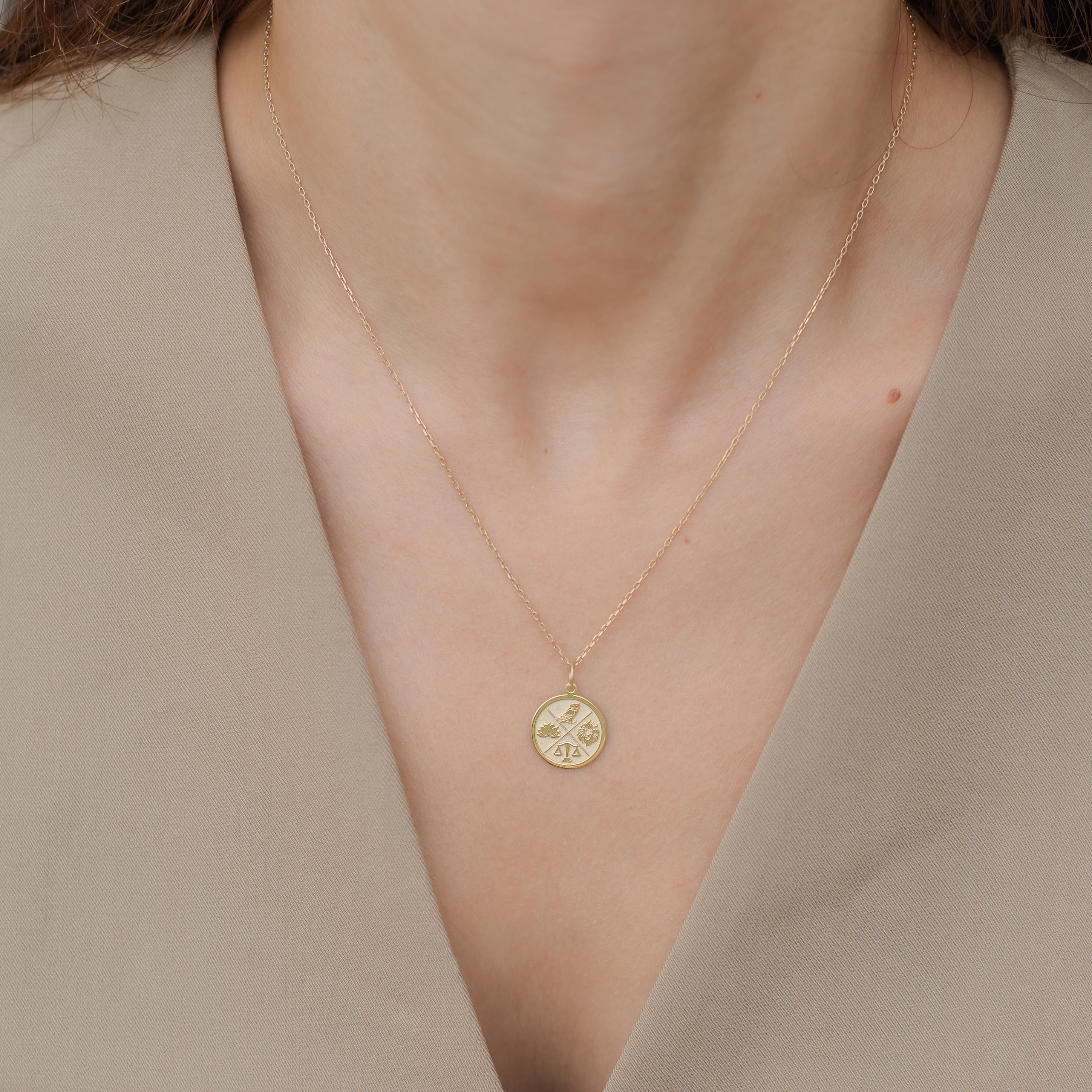 14k Gold Cardinal Virtues Necklace , Four Virtues Pendant , Cardinal ...