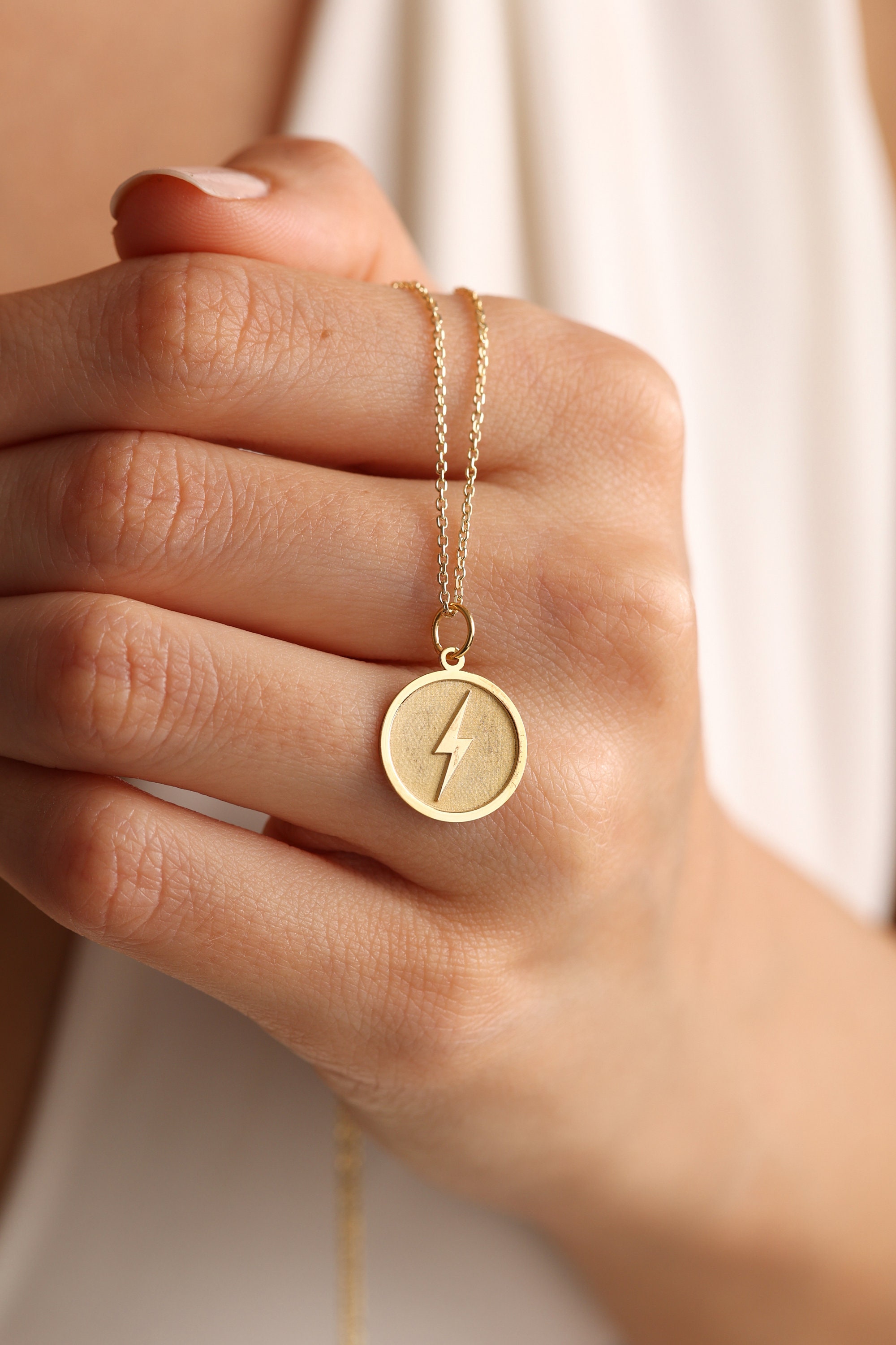 14k Solid Gold Lightning Bolt Pendant , Lightning Bolt , Lightning ...