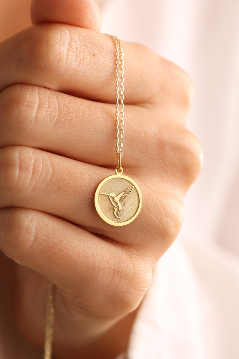 14k Solid Gold Hummingbird Necklace , Personalized Hummingbird Pendant ...