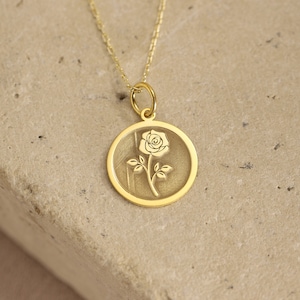 14k Solid Gold Rose Flower Necklace , Personalized Gold Rose Pendant ...