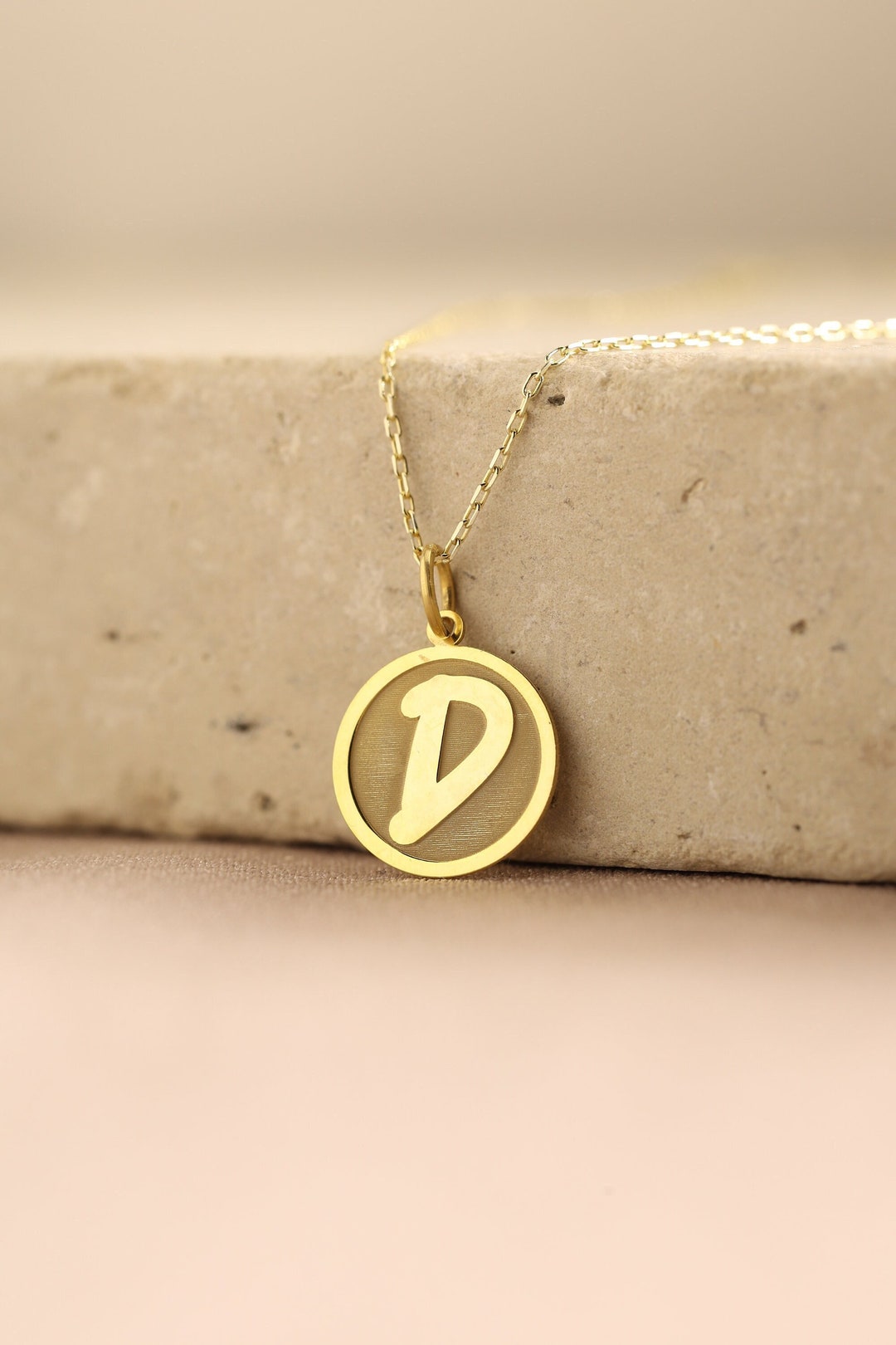 14k Solid Gold Initial Necklace,d Letter Necklace , Sideways Initial ...