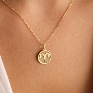 14k Solid Gold Aries Zodiac Necklace, Aries Ram Pendant , Zodiac Solid ...