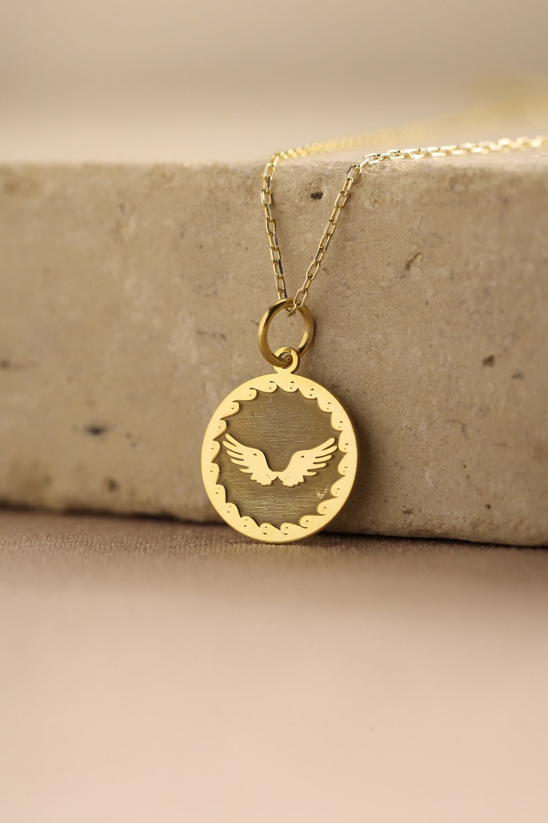 14k Solid Gold Angel Pendant , Gold Cherub Necklace for Her , Angel ...