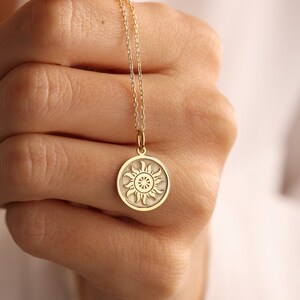 14k Solid Gold Sun Necklace , Personalized Sun Pendant , Sunshine ...