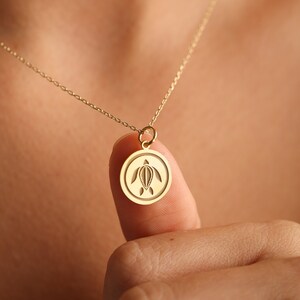 14k Solid Gold Turtle Necklace Gold Personalized Tortoise - Etsy