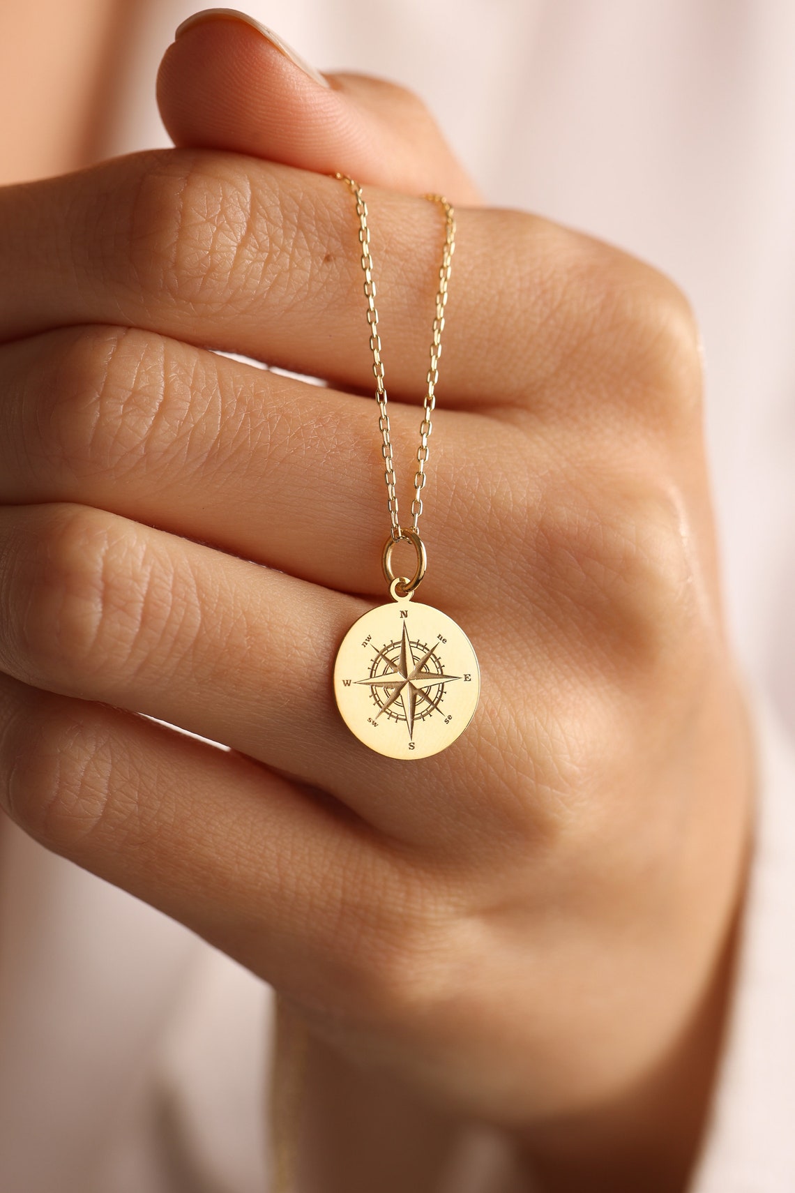 14k Solid Gold Compass Necklace , Compass Jewelry , Compass Gift ...
