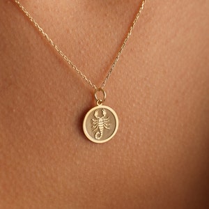 14k Solid Gold Scorpio Necklace , Personalized Scorpio Pendant , Charm ...