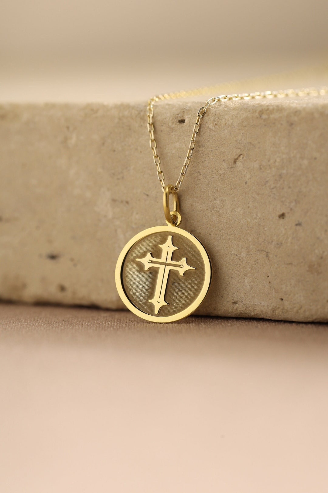 14k Solid Gold Cross Necklace , Christian Cross Gold Pendant , Gold ...