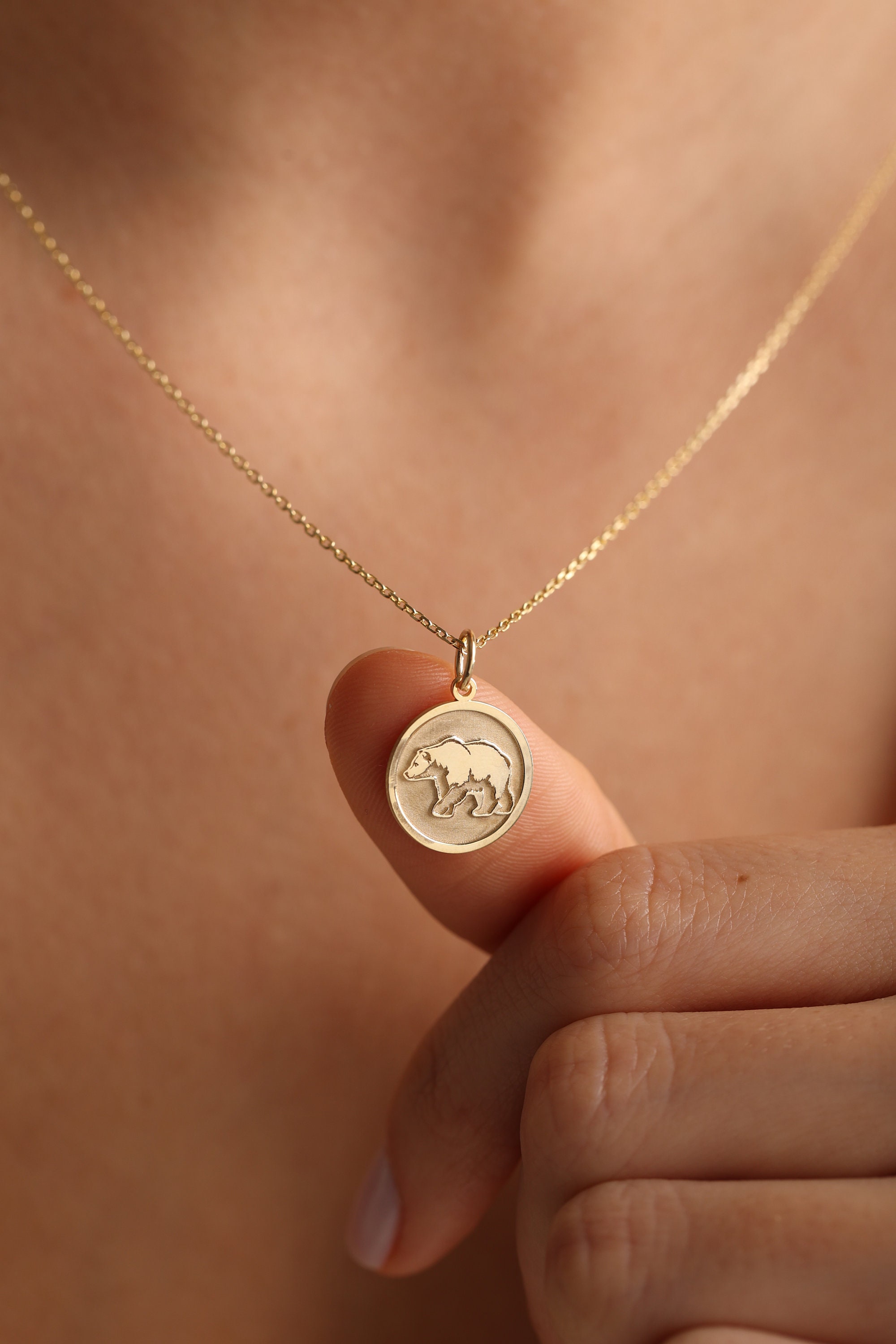 14k Solid Gold Bear Necklace , Personalized Mama Bear Pendant , Bear ...