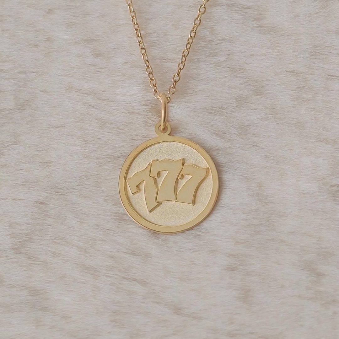 14k Gold 777 Lucky Number Necklace, Personalized Angel Number 777 ...