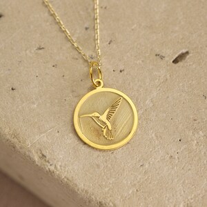 14k Solid Gold Hummingbird Necklace , Personalized Hummingbird Pendant ...