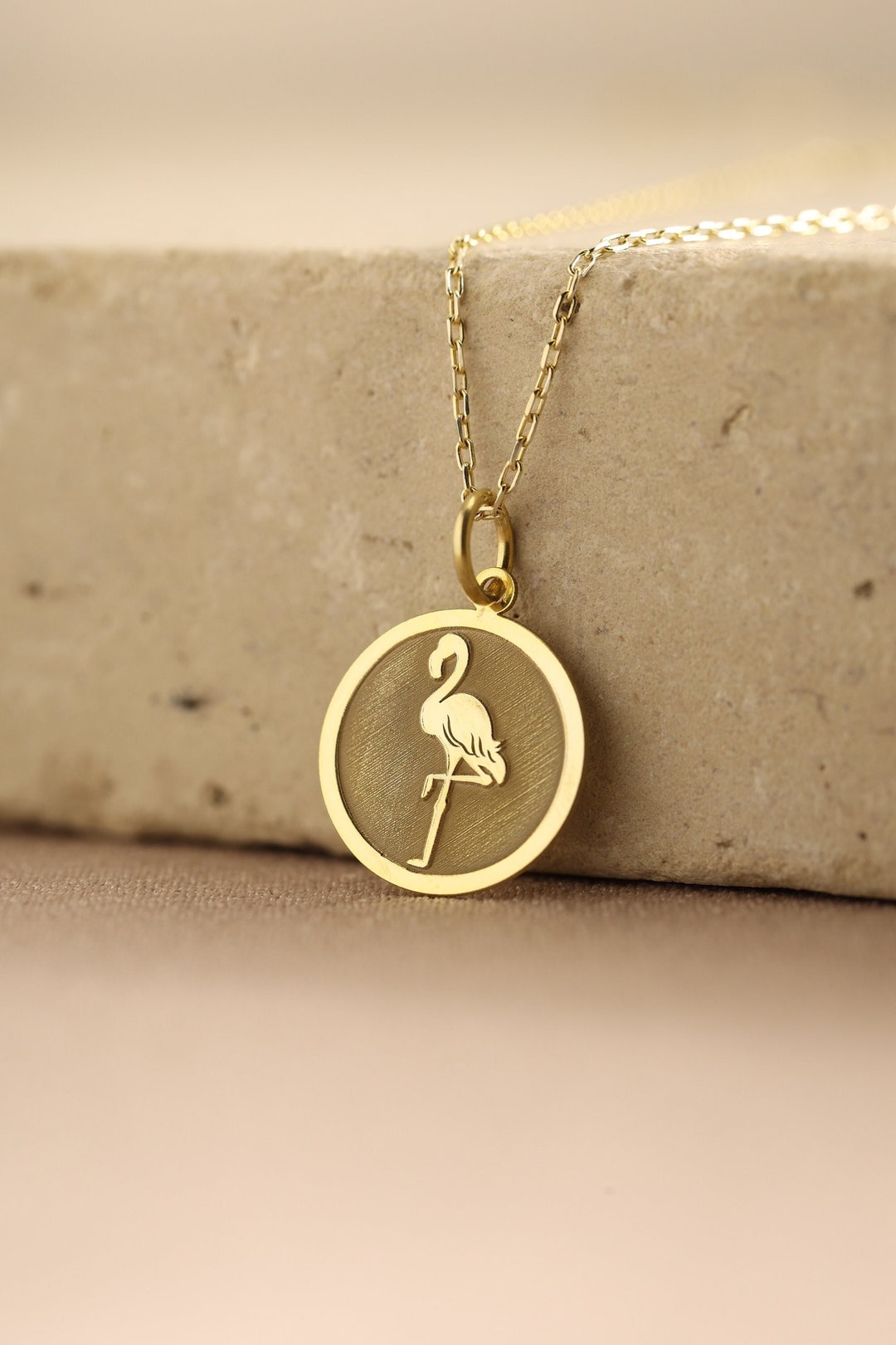 14k Solid Gold Flamingo Necklace , Flamingo Dainty Gold Pendant , Solid ...