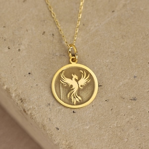14k Solid Gold Phoenix Necklace , Gold Phoenix Pendant , Dainty Phoenix ...
