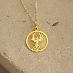 14k Solid Gold Phoenix Necklace , Gold Phoenix Pendant , Dainty Phoenix ...