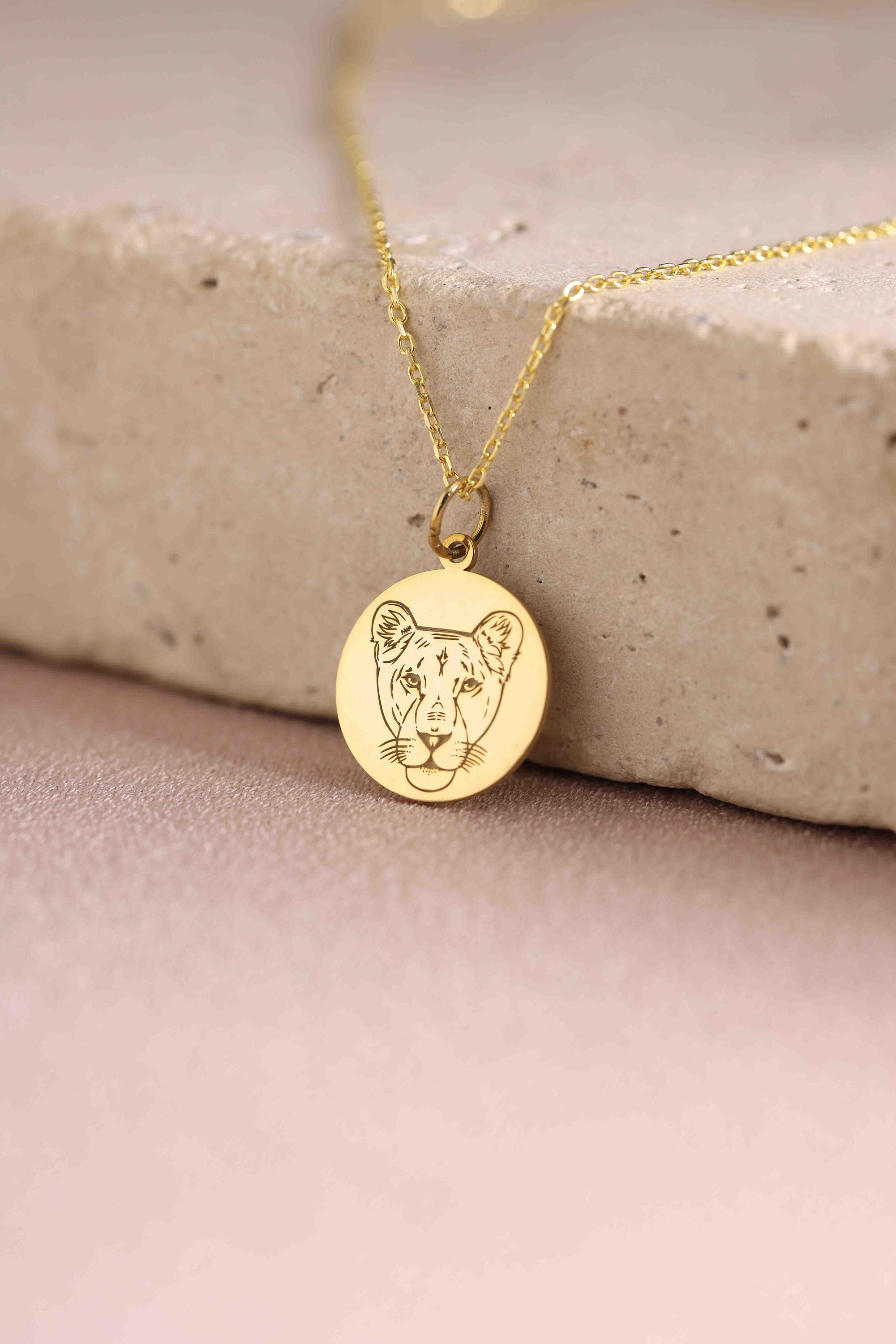 Lioness 925 Sterling Silver Necklace, 14K Gold Plated Lioness Pendant ...