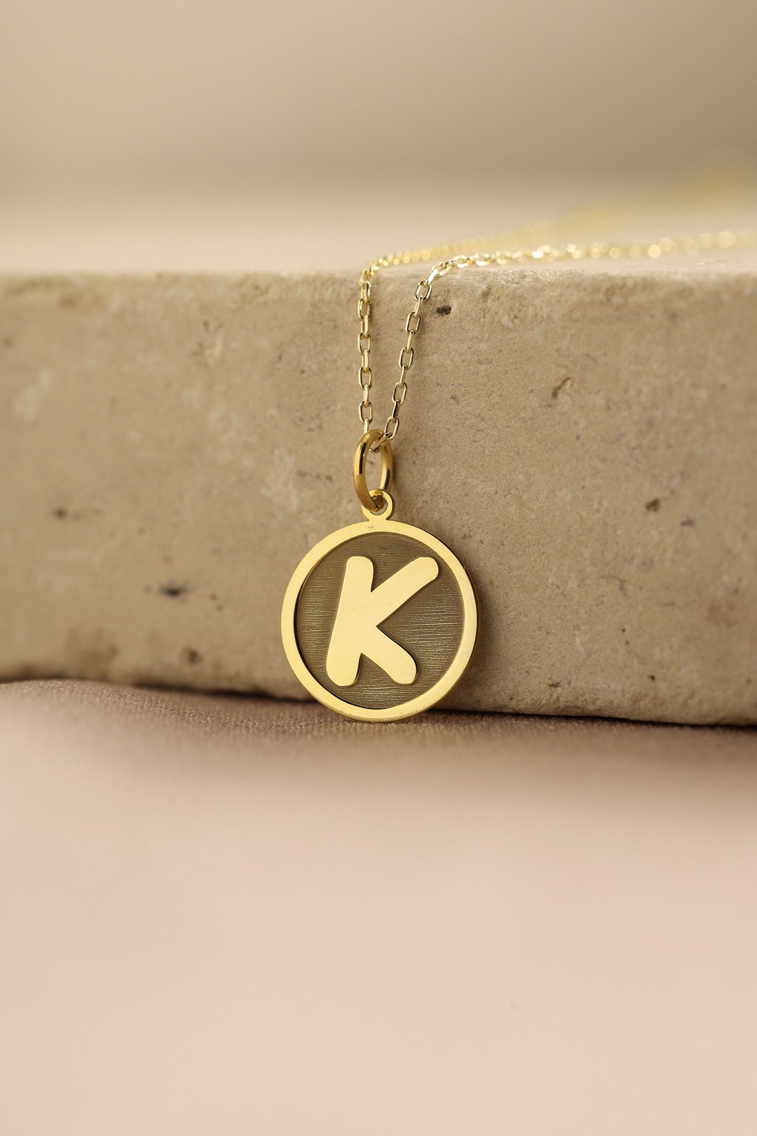 14k Solid Gold Initial Necklace,k Letter Necklace , Sideways Initial ...