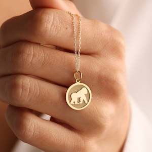 14k Solid Gold Gorilla Necklace , Personalized Gorilla Pendant ...