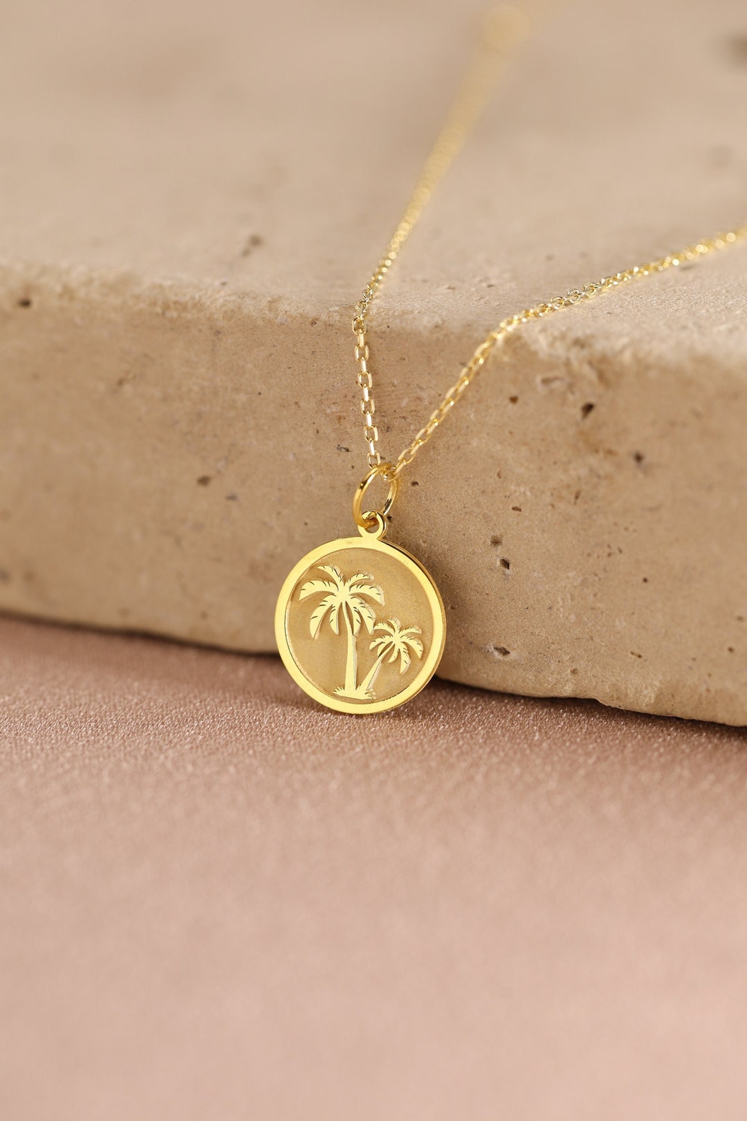 14k Solid Gold Palm Tree Necklace , Personalized Florida Jewelry ...