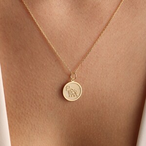 14k Solid Gold Taurus Zodiac Necklace, Taurus Bull Pendant , Zodiac ...