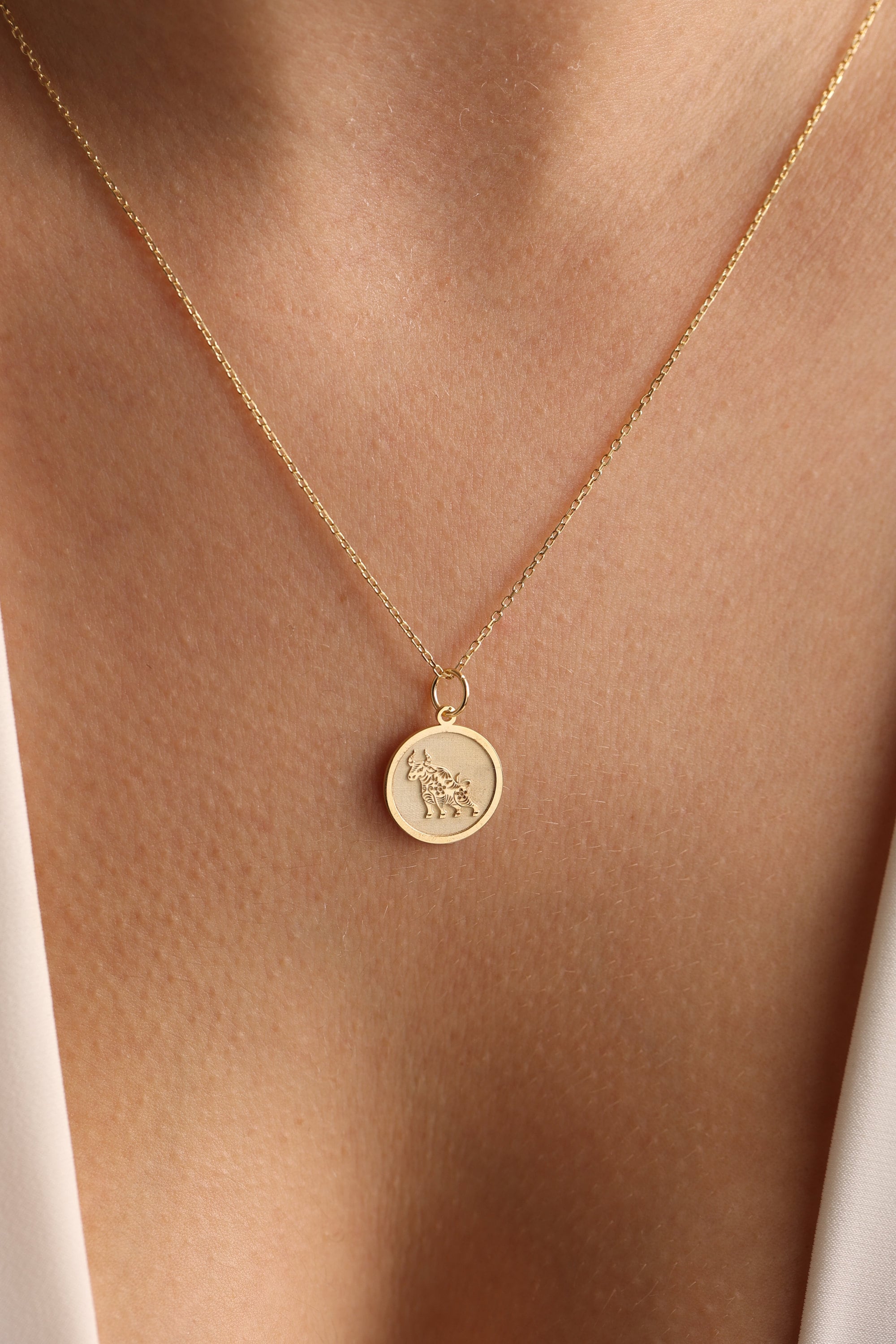 14k Solid Gold Taurus Zodiac Necklace, Taurus Bull Pendant , Zodiac ...