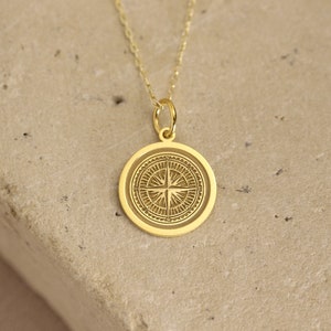 14k Solid Gold Compass Necklace , Compass Jewelry , Compass Gift ...
