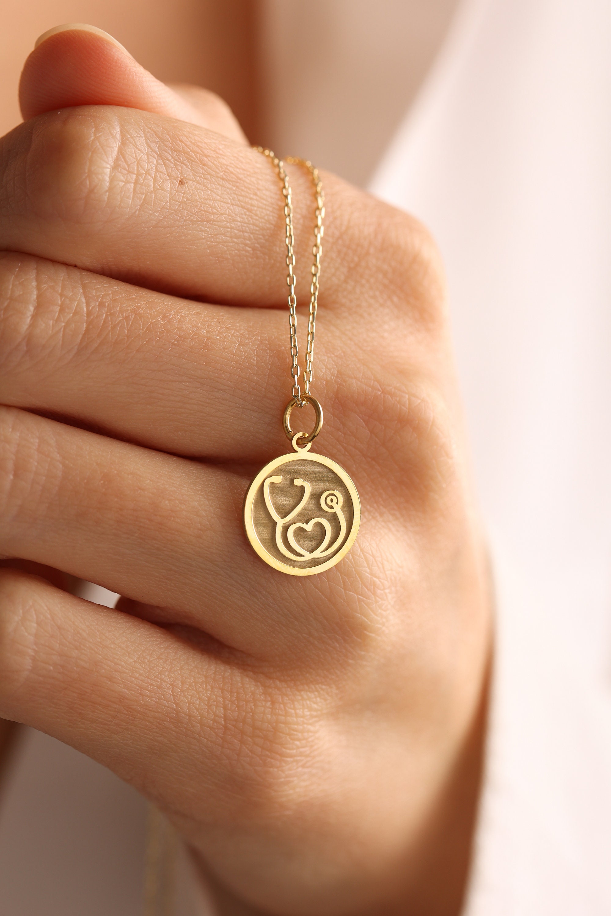 14k Solid Gold Medicine Necklace , Personalized Heart Doctor Pendant ...