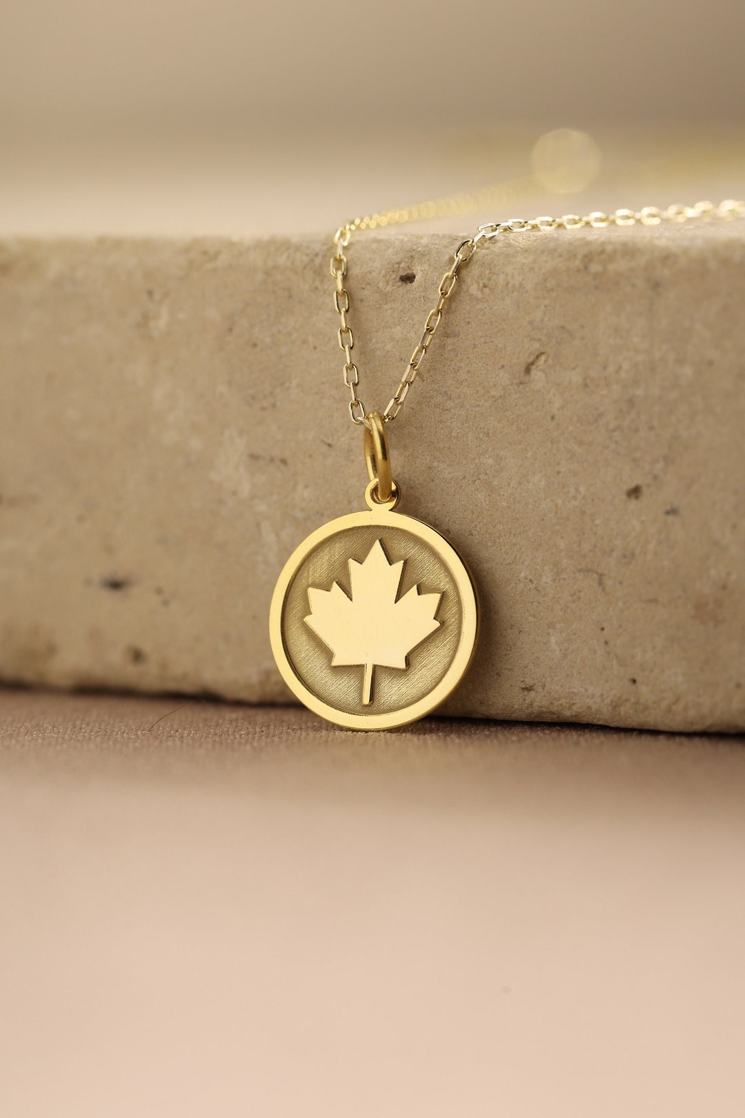 14k Solid Gold Maple Leaf Necklace , Gold Maple Tree Necklace , Gold ...