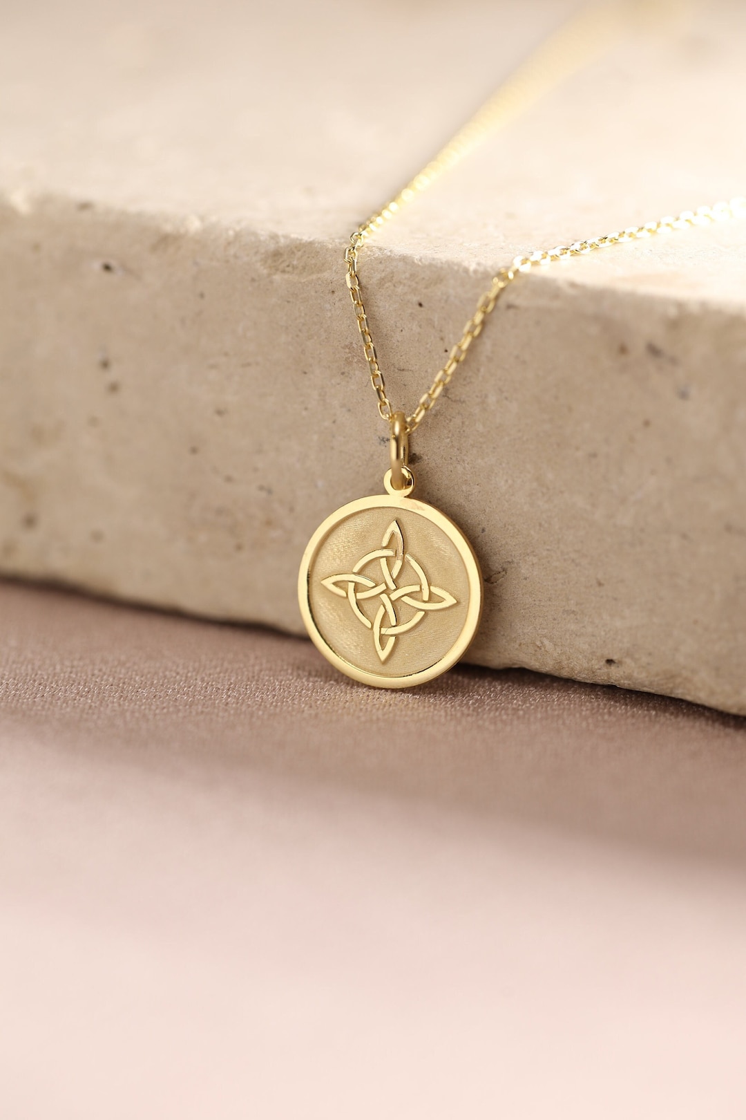 14k Solid Gold Quaternary Celtic Knot Necklace , Personalized Witch ...