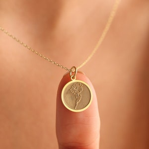 14k Solid Gold Daisy Flower Necklace , Personalized Gold Daisy Pendant ...