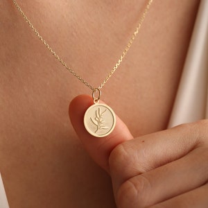 14k Solid Gold Olive Tree Branch Leaf Necklace , Personalized Olive ...