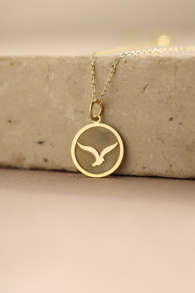 14k Solid Gold Seagull Necklace Bird Pendant Gold Necklace - Etsy