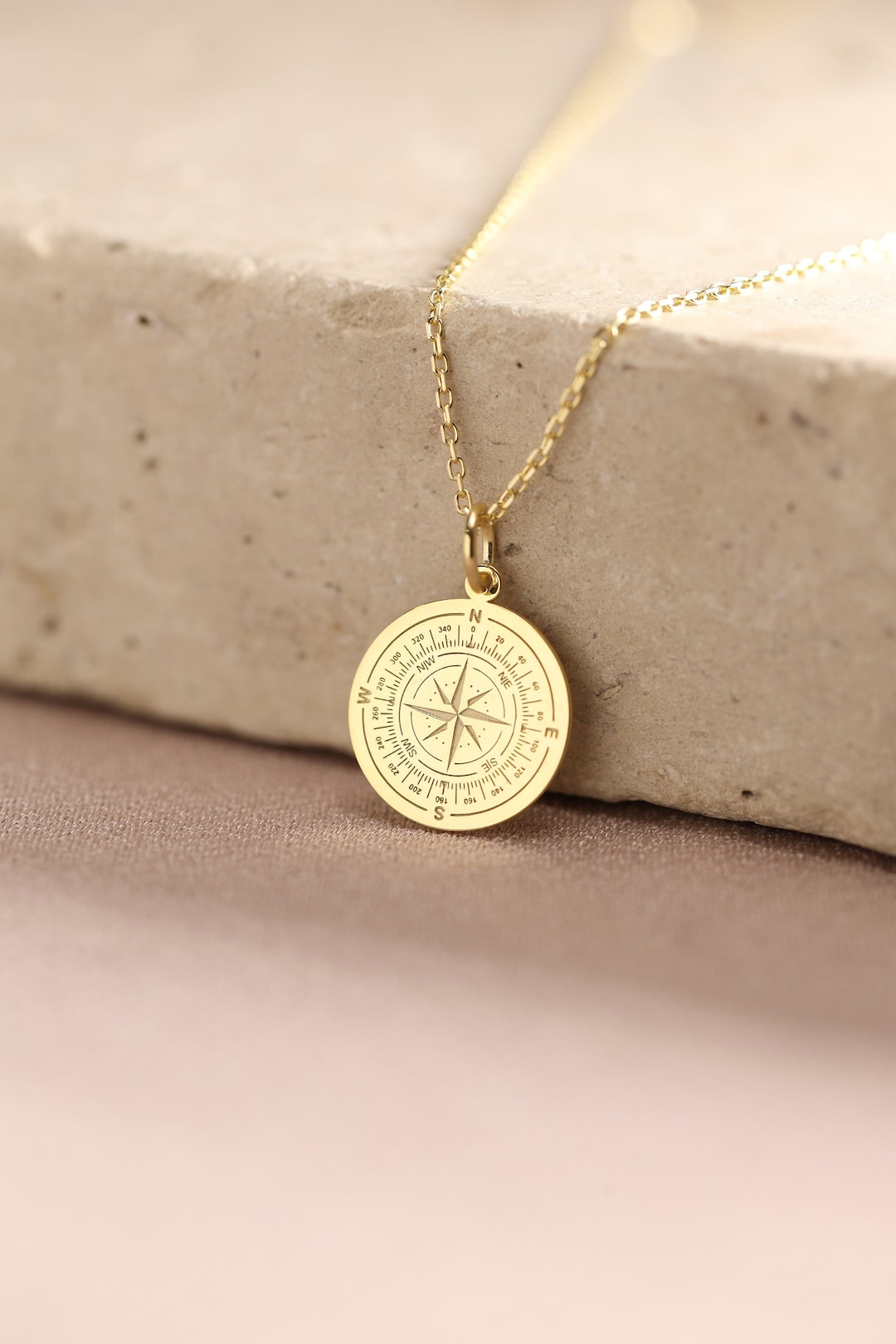 14k Solid Gold Compass Necklace , Compass Jewelry , Compass Gift ...
