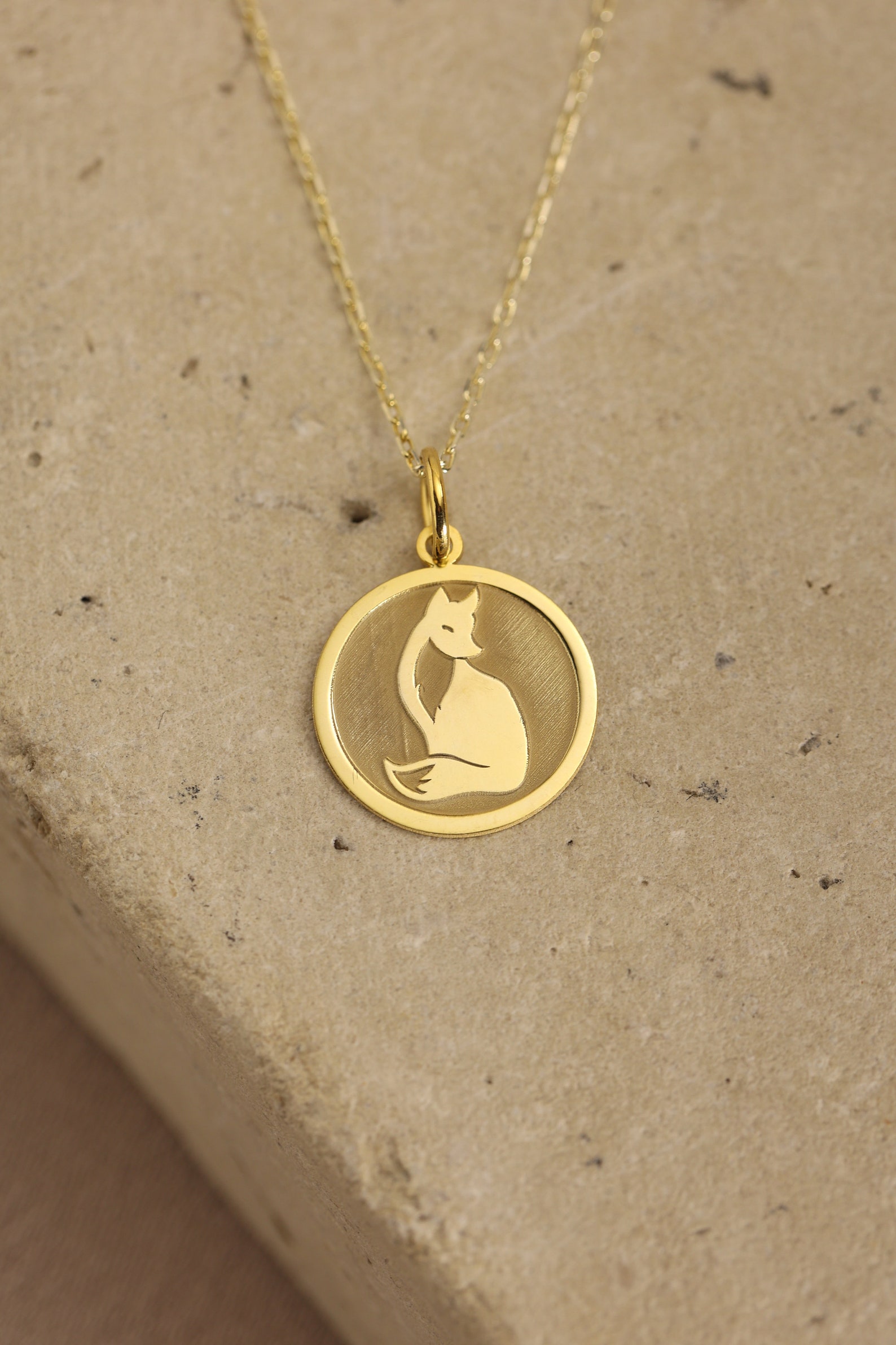 14k Solid Gold Fox Necklace , Personalized Fox Pendant , Animal Pendant ...