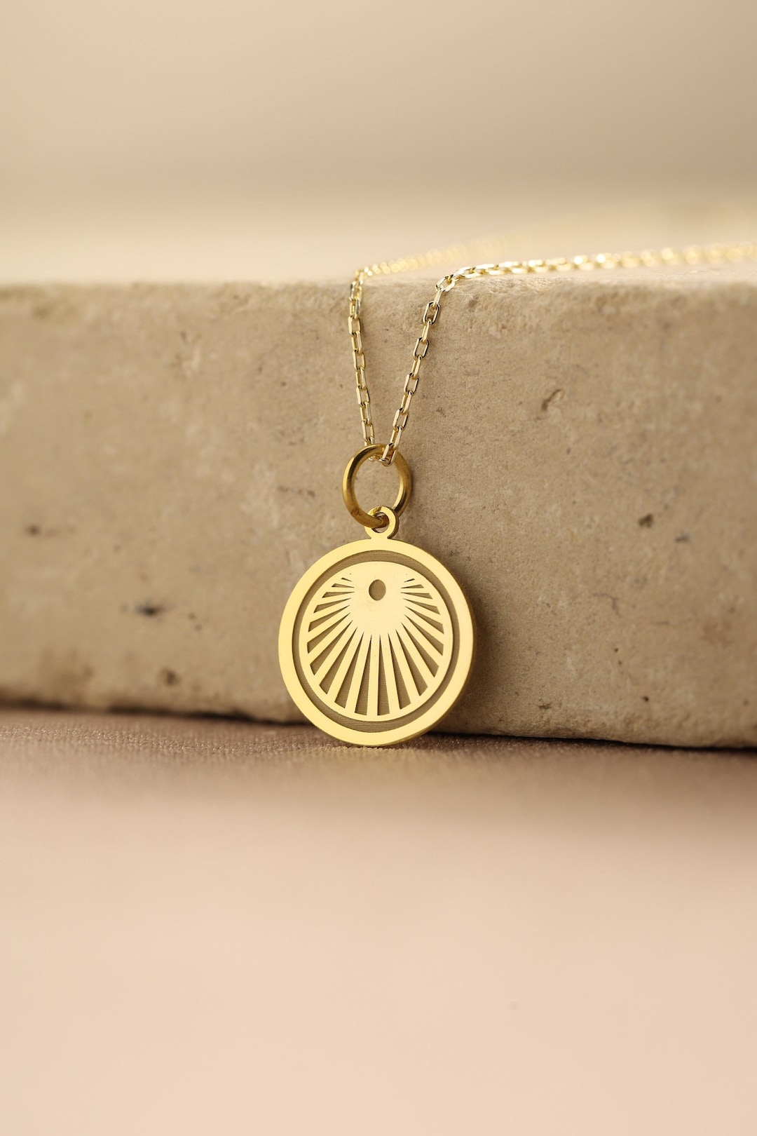 14k Solid Gold Sun Necklace , Personalized Sun Pendant , Sunshine ...