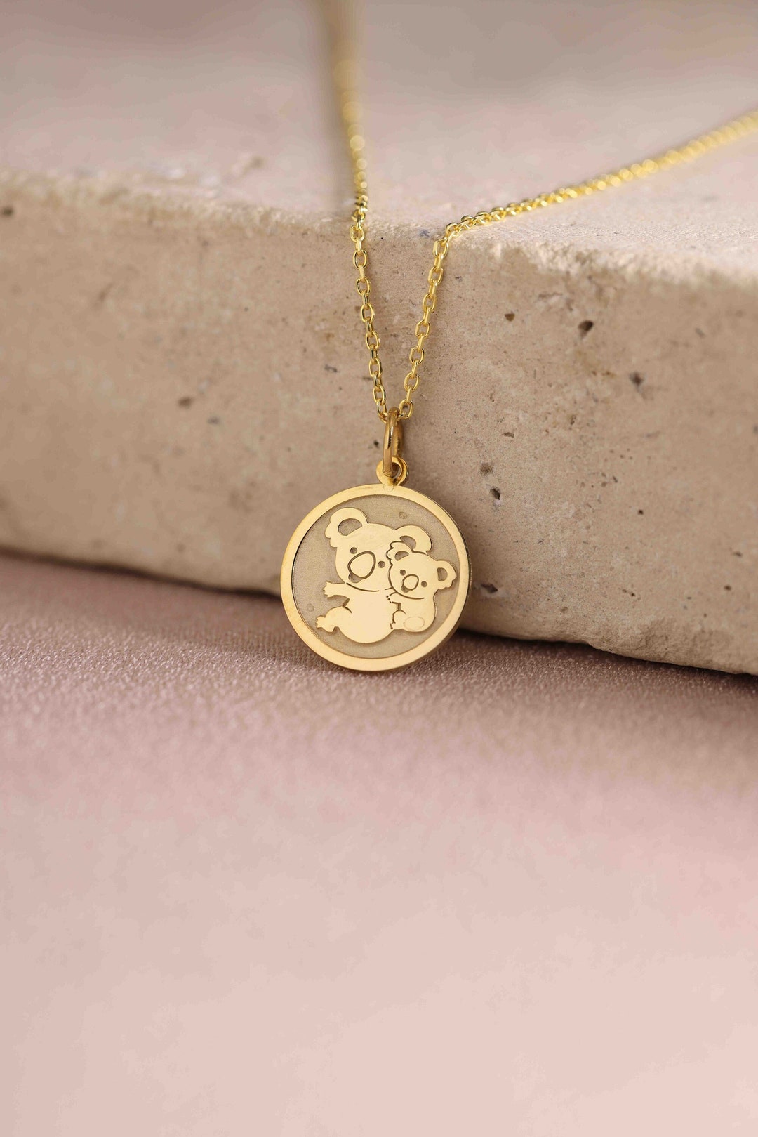 14k Solid Gold Koala Necklace , Personalized Koala Pendant , Dainty ...